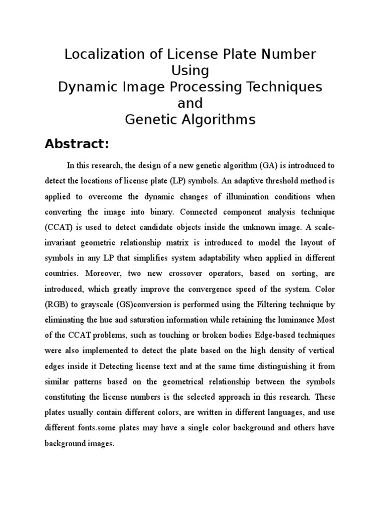 1.license Plate Abstract | PDF | Vehicle Registration Plate | Genetic Algorithm