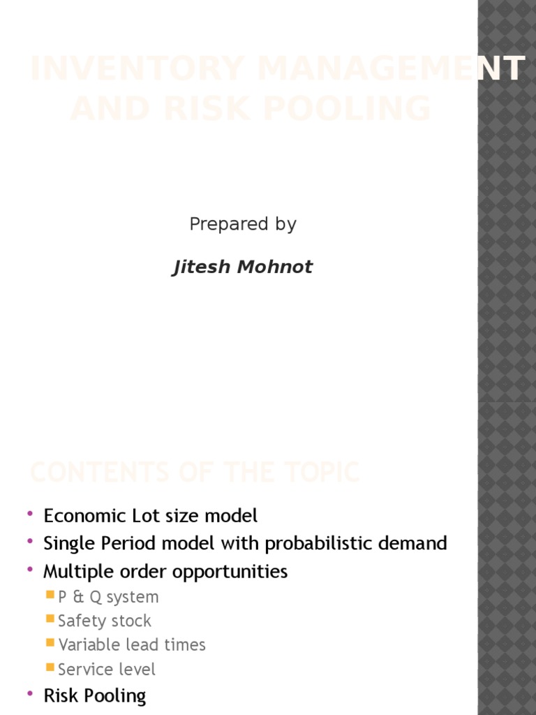Inventory Management and Risk Pooling: Prepared by | PDF | Inventory ...