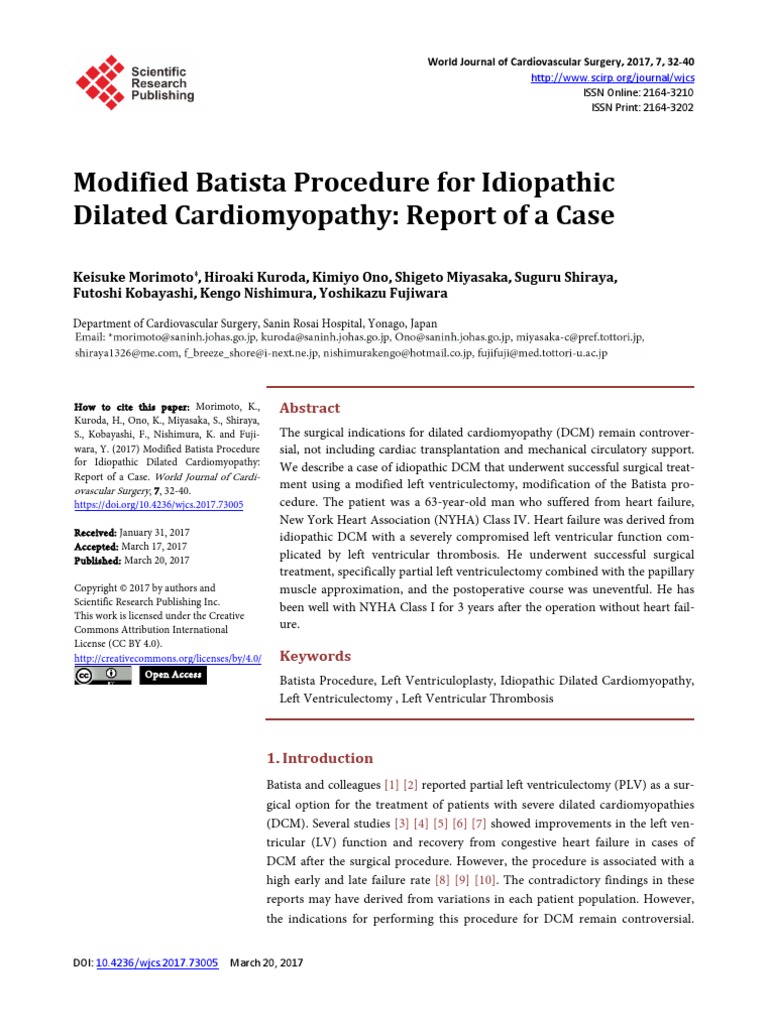 Modified Batista Procedure For Idiopathic Dilated Cardiomyopathy ...