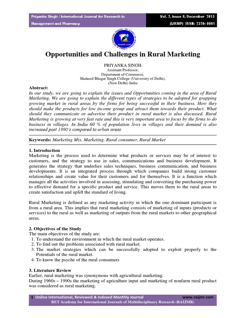 Opportunities and Challenges in Rural Marketing | PDF | Strategic ...