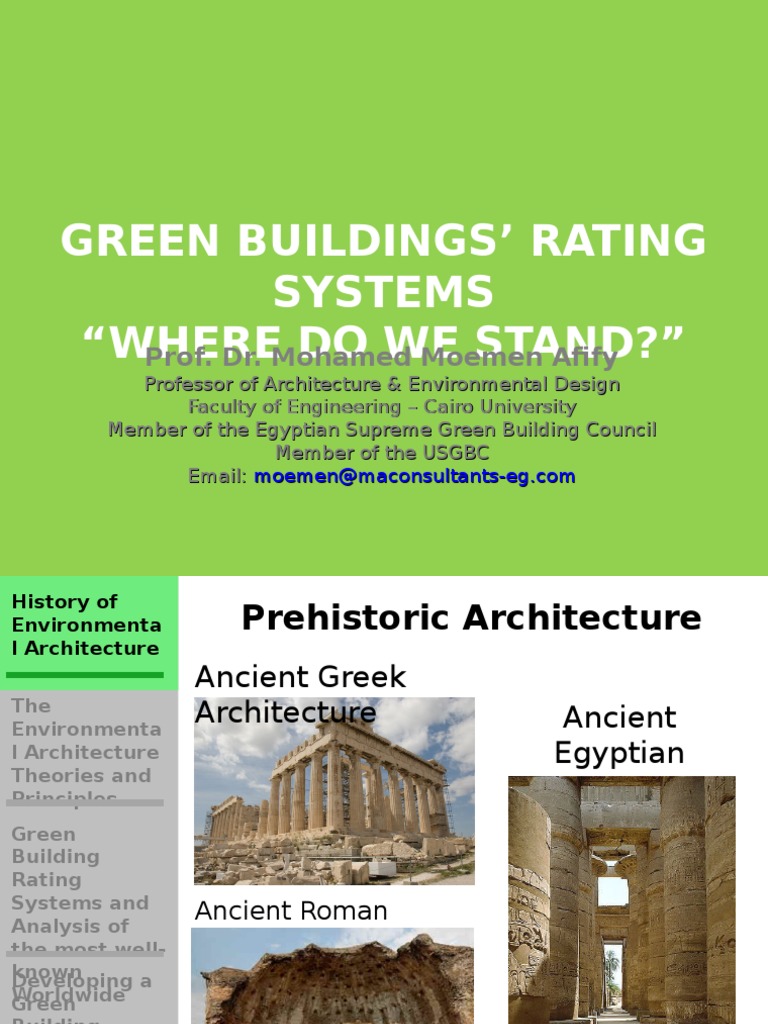 Green Buildings' Rating Systems "Where Do We Stand?": Prof. Dr. Mohamed ...