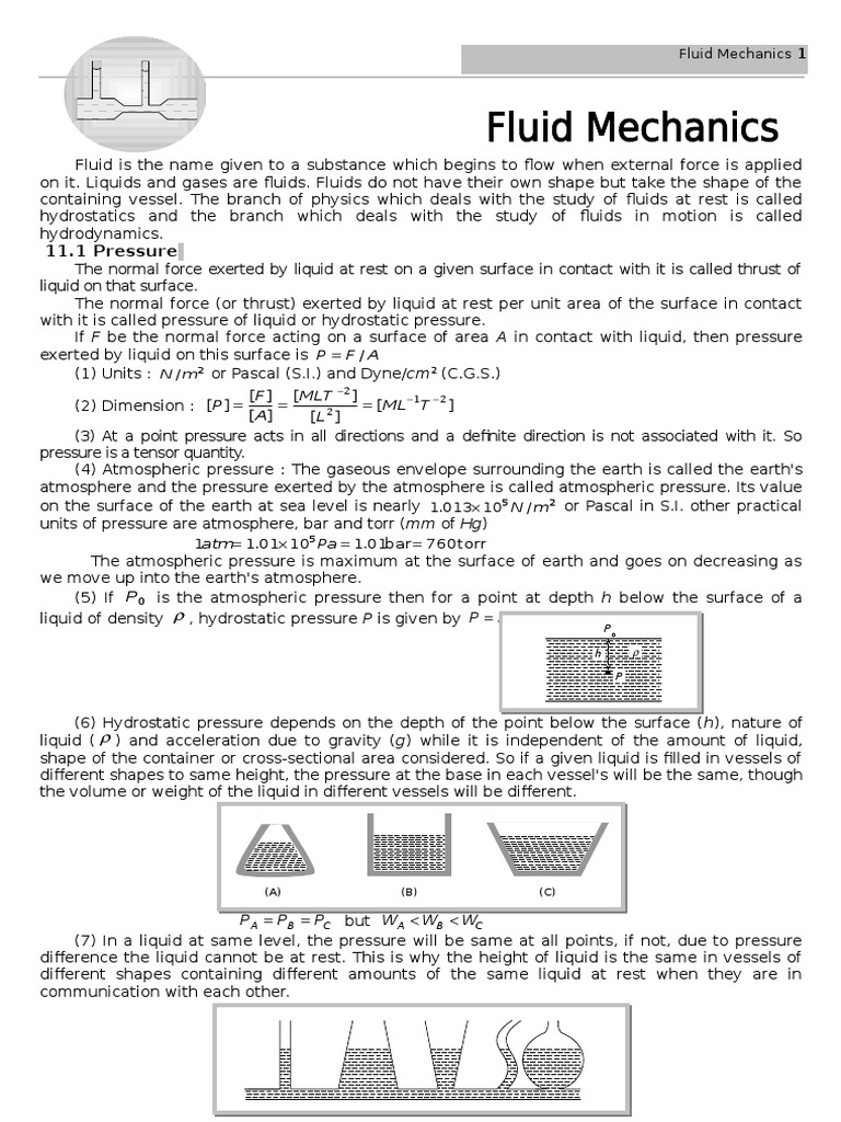 10 Fluid Mechanics Theory1 | PDF | Buoyancy | Pressure