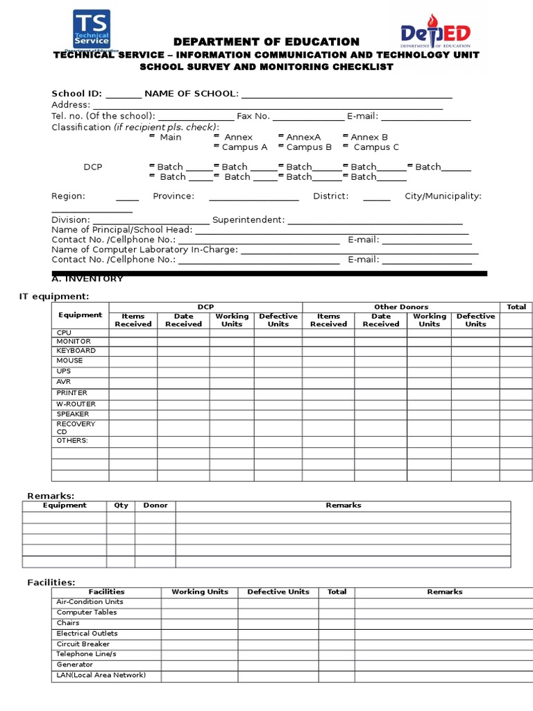 DCP & DICP School Survey and Monitoring Checklist | PDF | Local Area ...