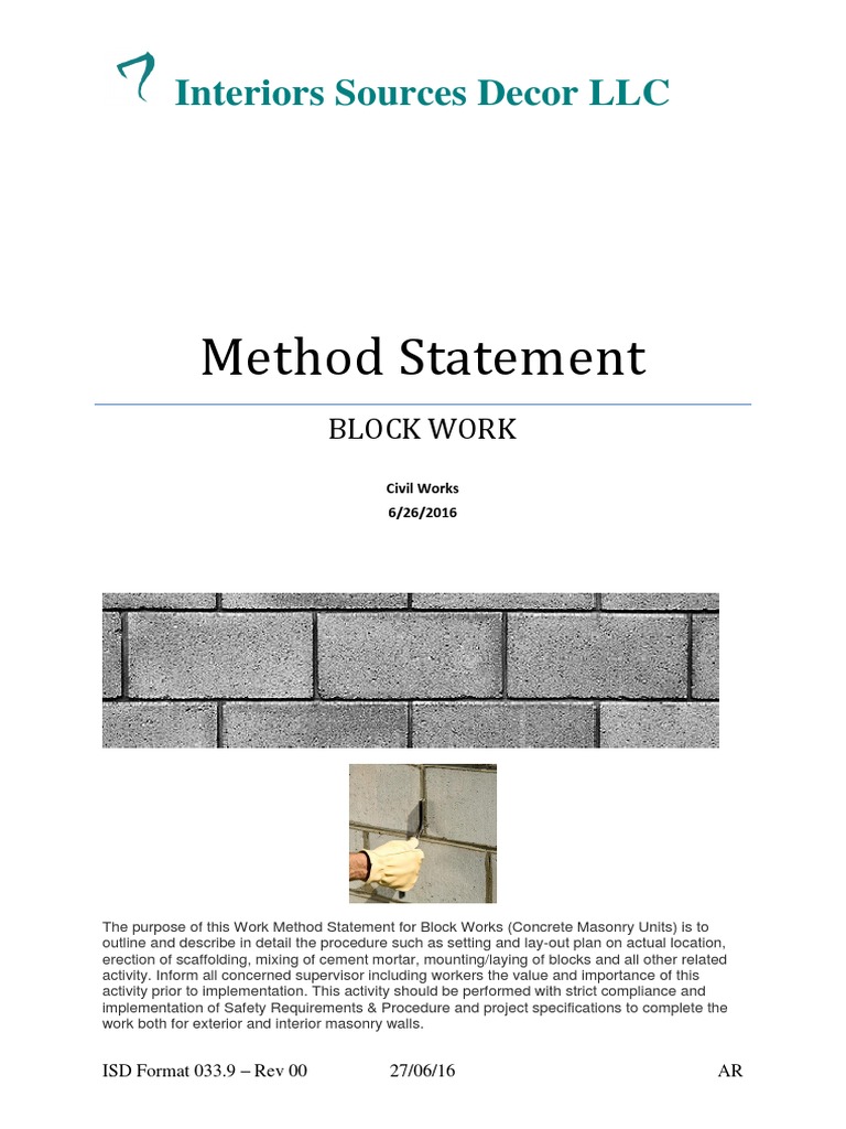 Method Statement: Interiors Sources Decor LLC | PDF | Masonry | Mortar ...