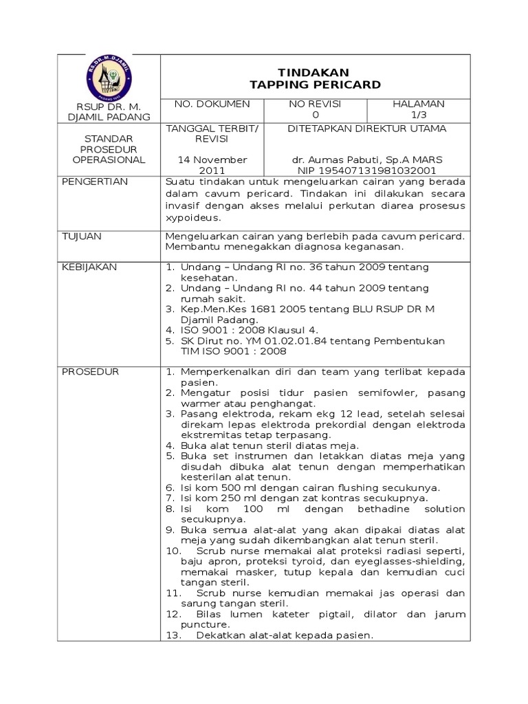 Prosedur Tapping Pericard di RSUP M. Djamil | PDF | Griya & Taman ...
