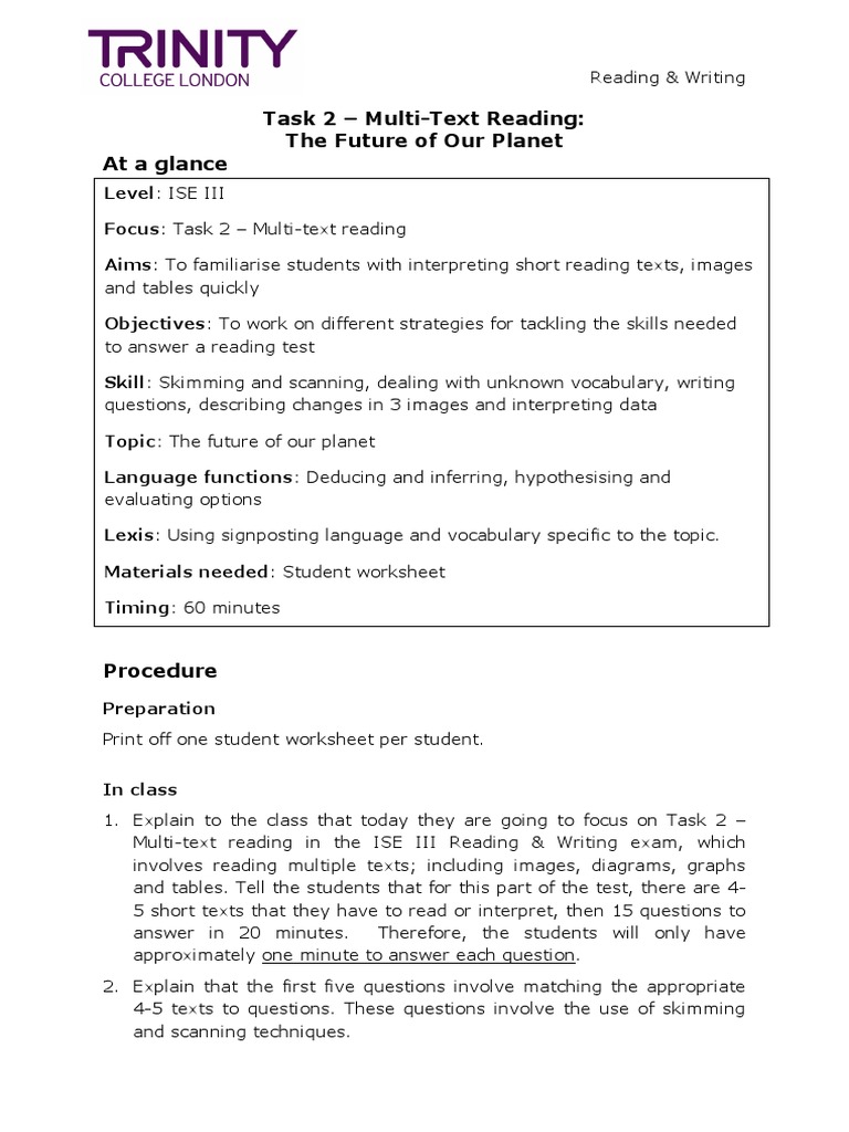 ISE III - Task 2 - Multi-Text Reading - CA1 (Future of Our Planet ...