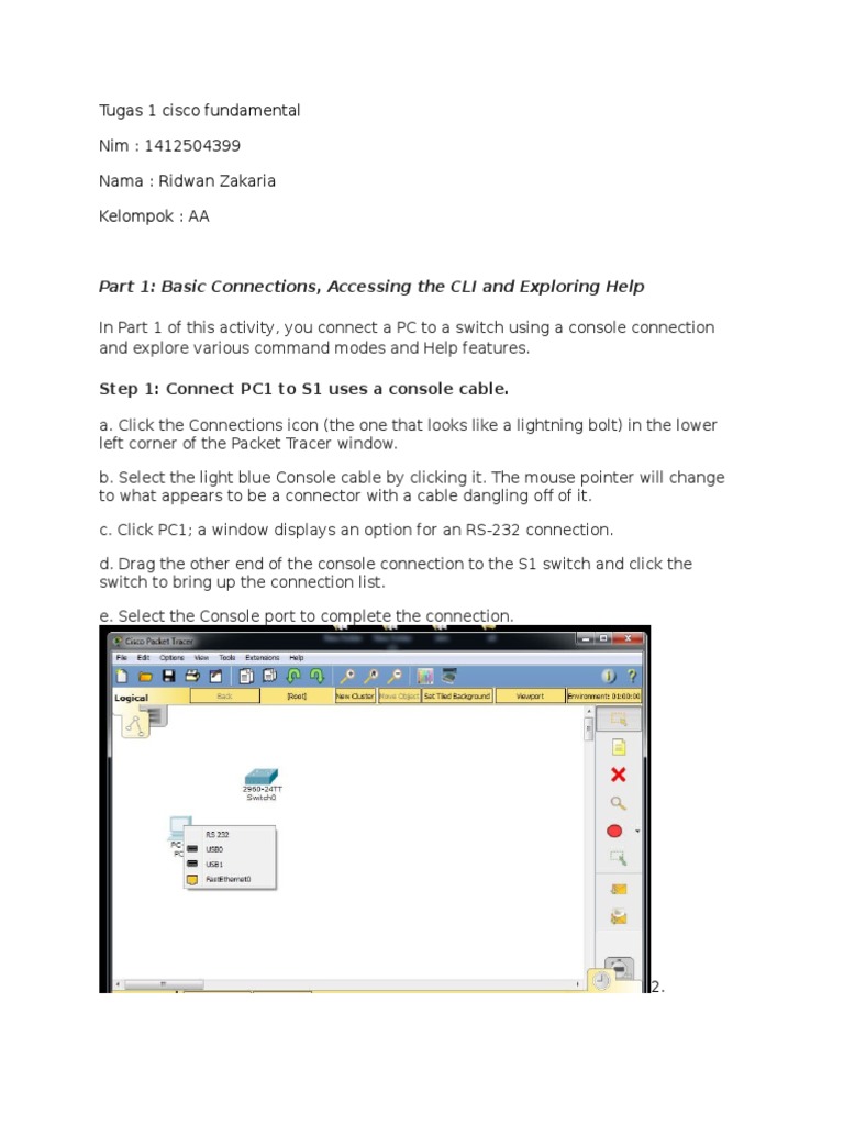 Tugas Cisco Packet Tracer | PDF | Command Line Interface | Computer Engineering