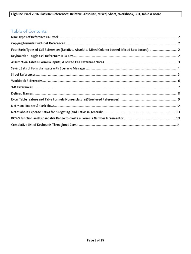 Highline Excel 2016 Class 04 Cell References Defined Names Table ... Highline Excel 2016 Class 04 Cell References Defined Names Table ...