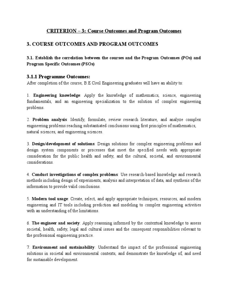 CRITERION - 3: Course Outcomes and Program Outcomes 3. Course Outcomes and Program Outcomes ...