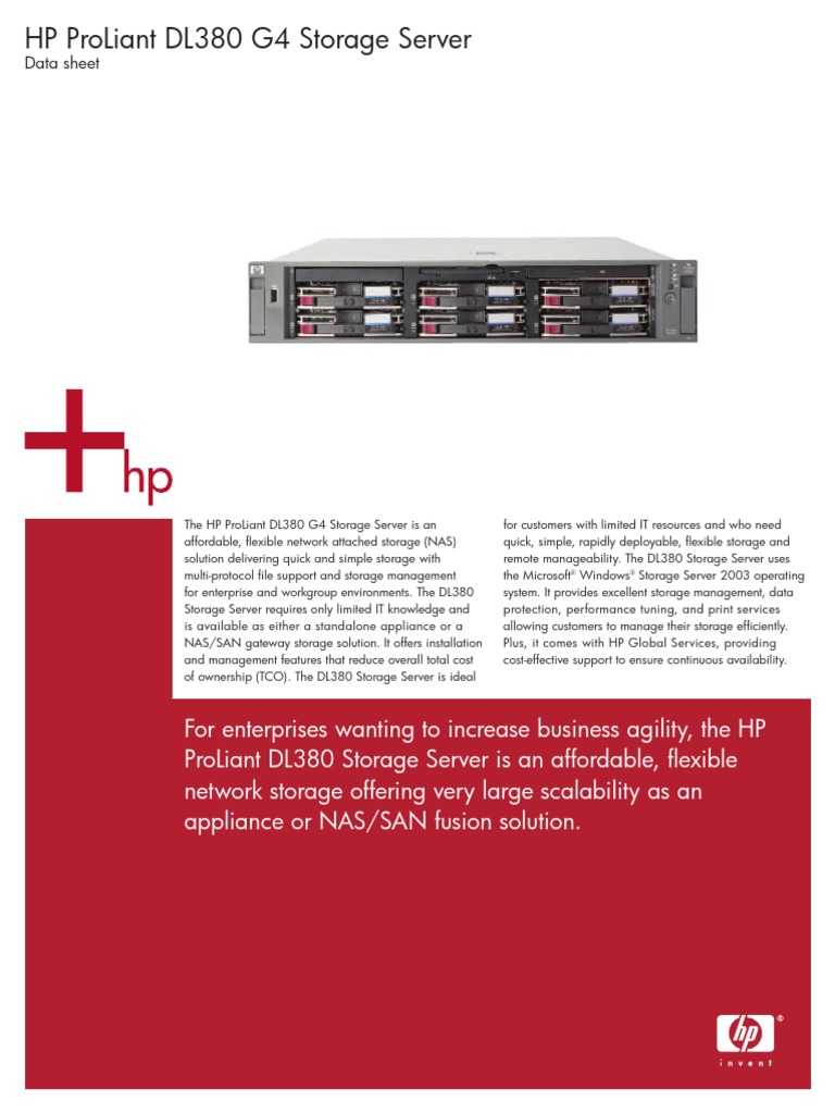 HP Proliant Dl380 G4 Storage Server: Data Sheet | PDF | Hewlett Packard ...