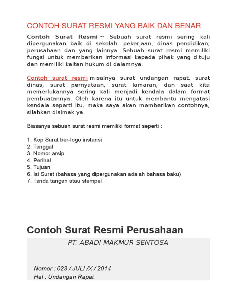 Contoh Surat Resmi Perusahaan | PDF