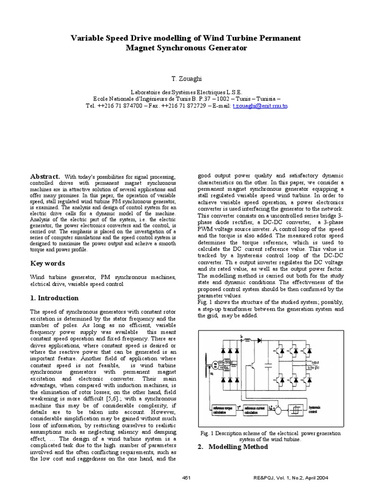 Variable Speed Drive Modelling of Wind Turbine Permanent Magnet ...