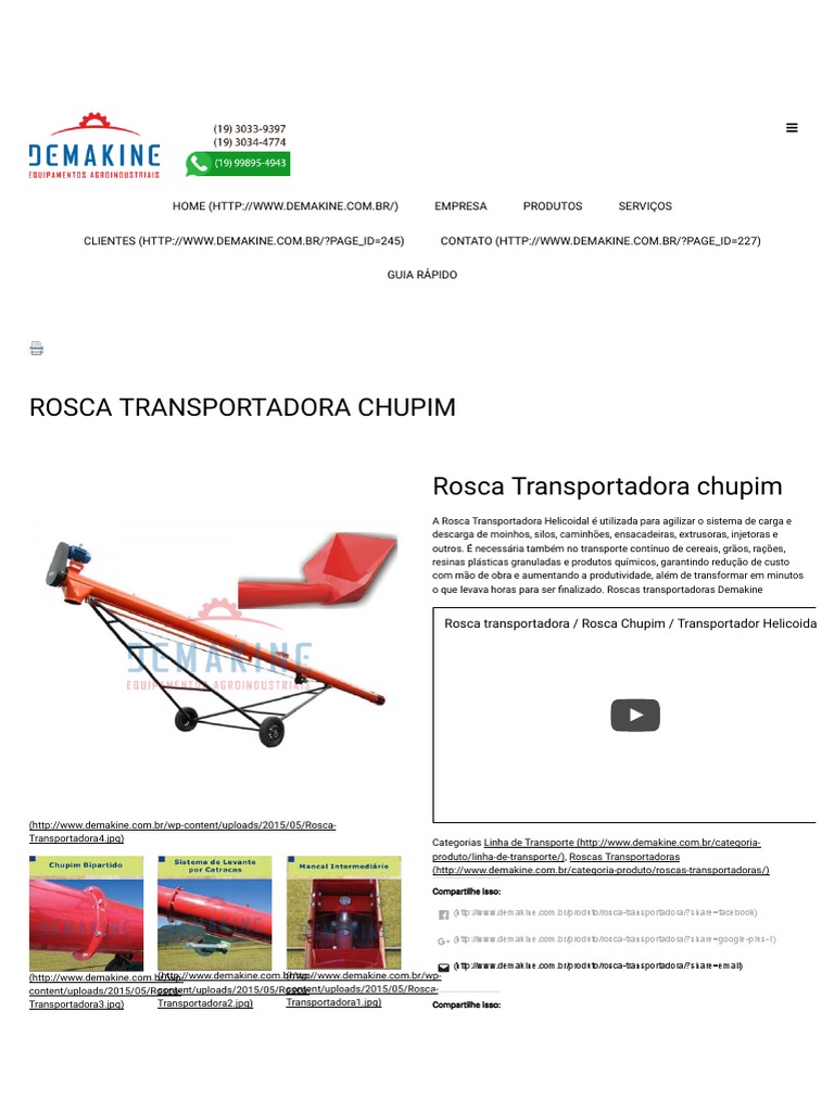 Rosca Transportadora Chupim, Rosca Helicoidal, Rosca Chupim - DEMAKINEDemakine - Equipamentos ...