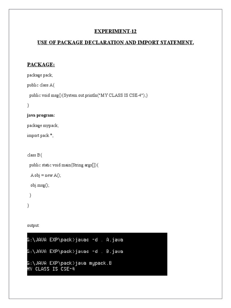 Experiment-12 Use of Package Declaration and Import Statement | PDF