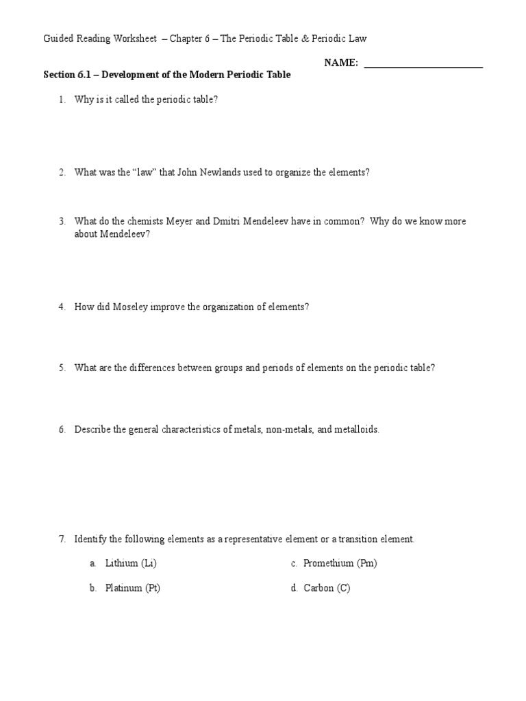 Guided Reading CH 6 | PDF | Periodic Table | Chemical Elements