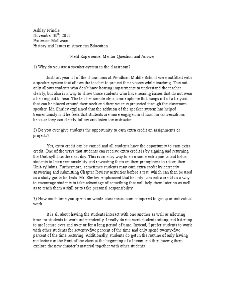 Mentor Interview Questions | PDF | Homework | Rubric (Academic)