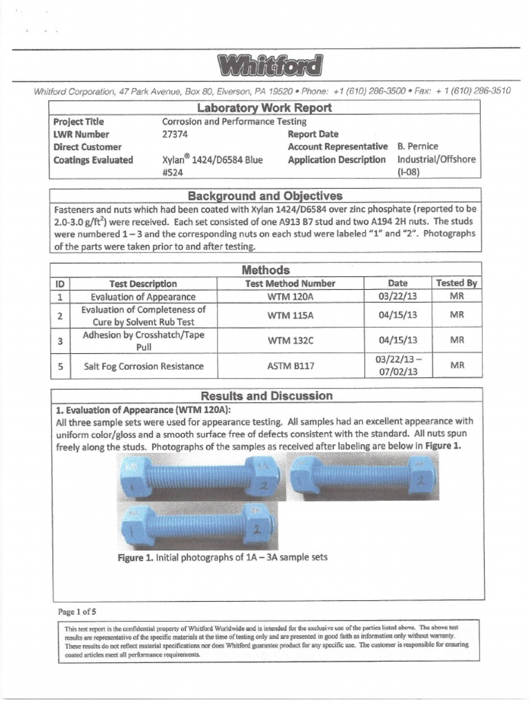 Xylan Saltspray Test Report - Blue | PDF