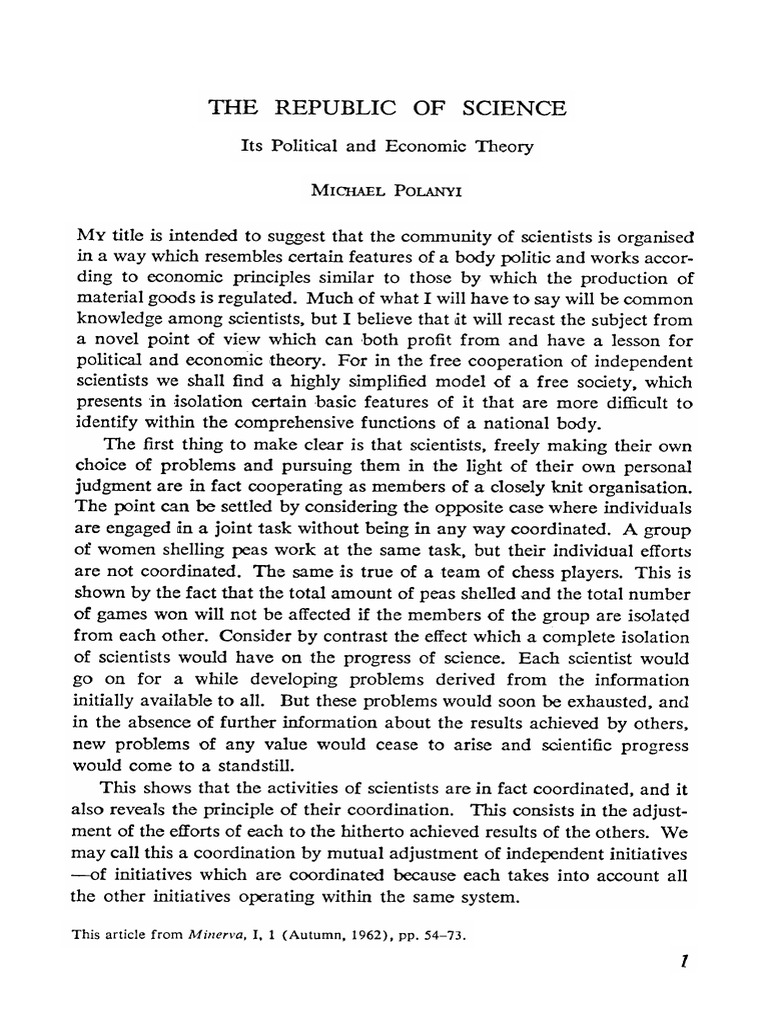 POLANYI, M. The Republic of Science. | PDF | Theory | Science
