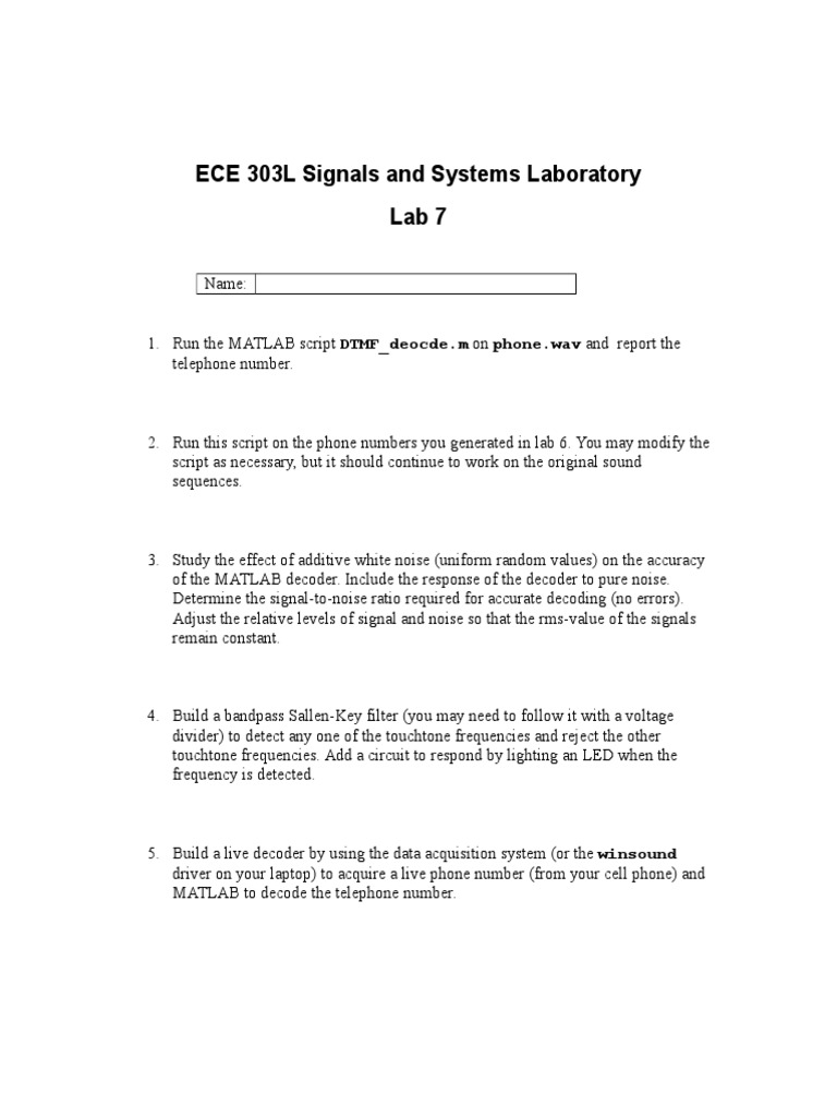 ECE 303L Signals and Systems Laboratory Lab 7 | PDF