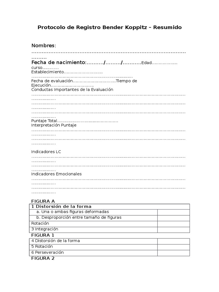Protocolo de Registro Bender Koppitz | PDF