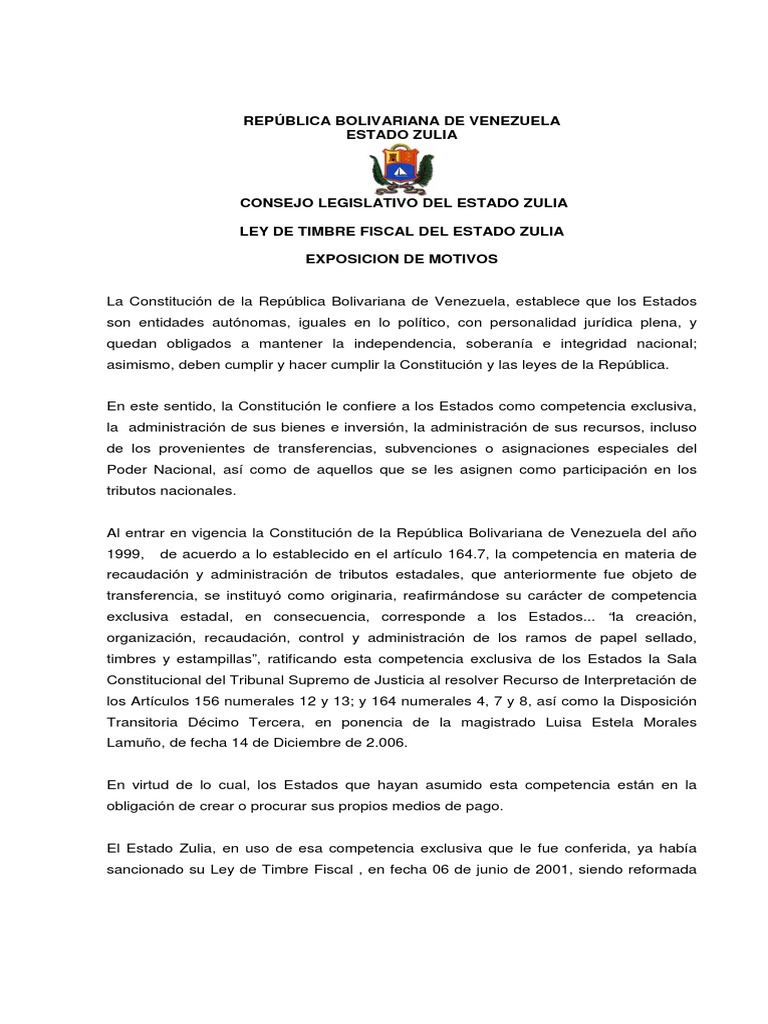 Timbre - Fiscal ZULIA PDF | PDF | Finanzas y dinero