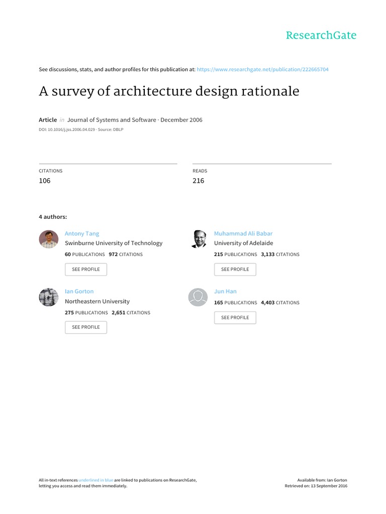 Design Rationale in Software Architecture | PDF | Survey Methodology ...