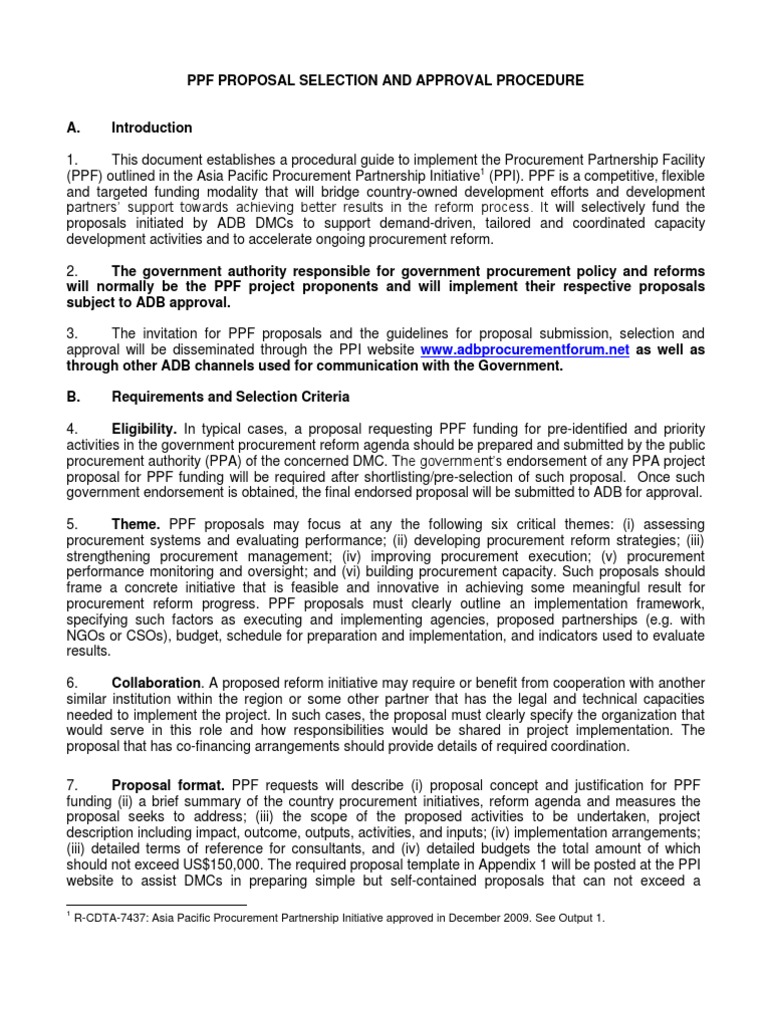 PPF Guidelines and Proposal Template | Procurement | Sustainability