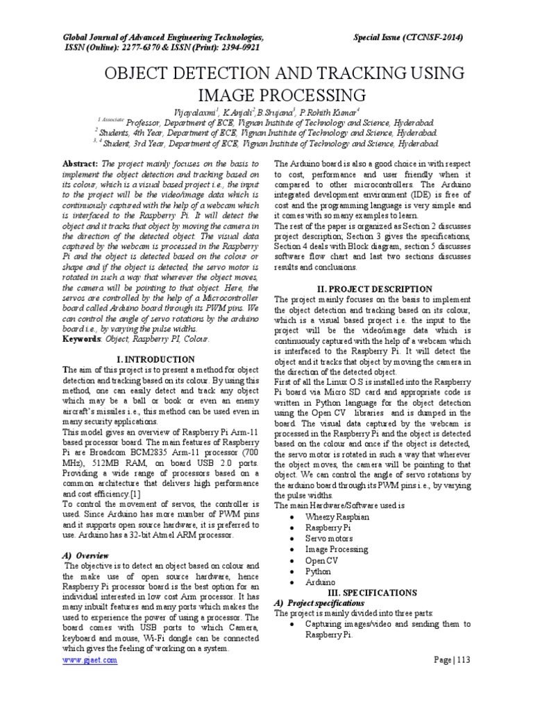 113 115 Object Detection and Tracking Using Image Processing PDF | PDF ...