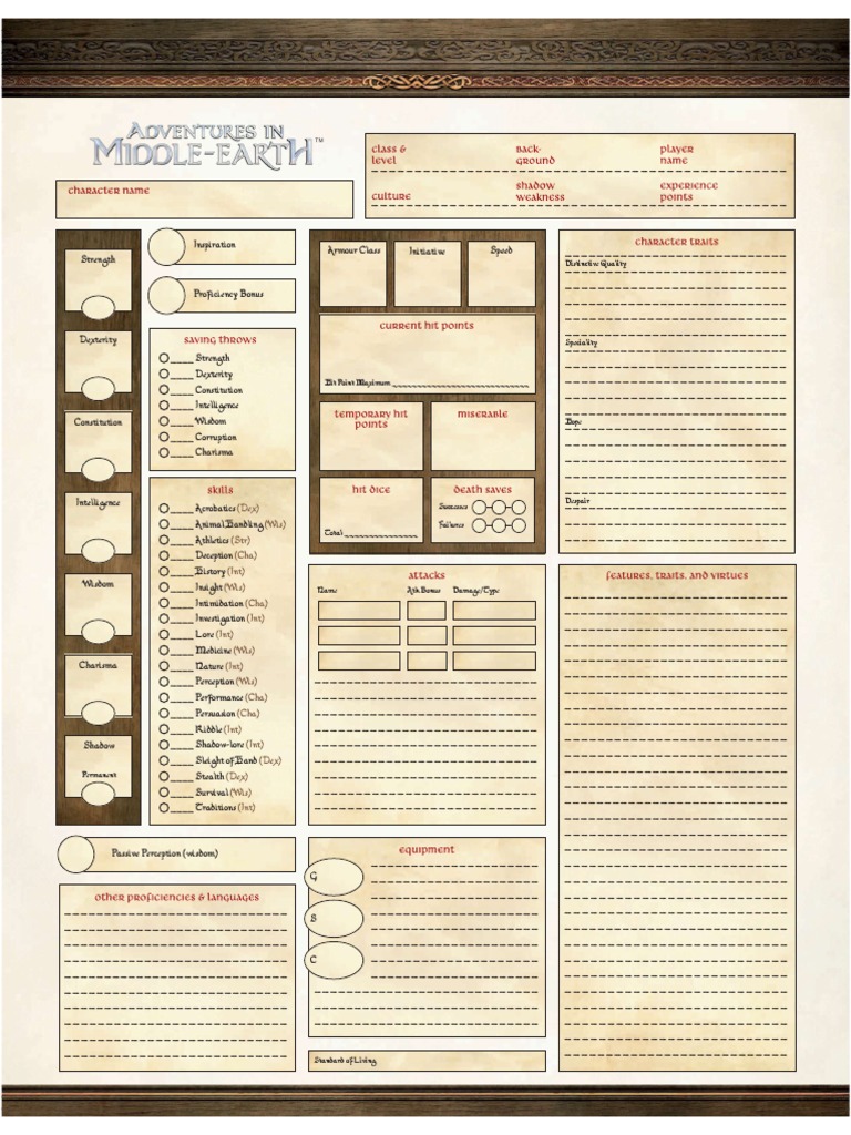 Character Sheet: A Hero's Stats and Abilities | PDF | Tabletop Games ...