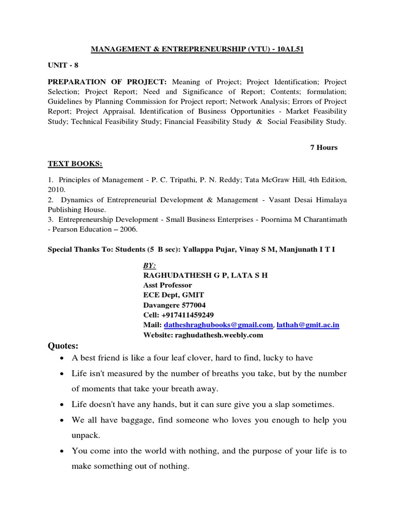 Unit8 VTU-Management-Preparation of Project Report Raghudathesh G P ...