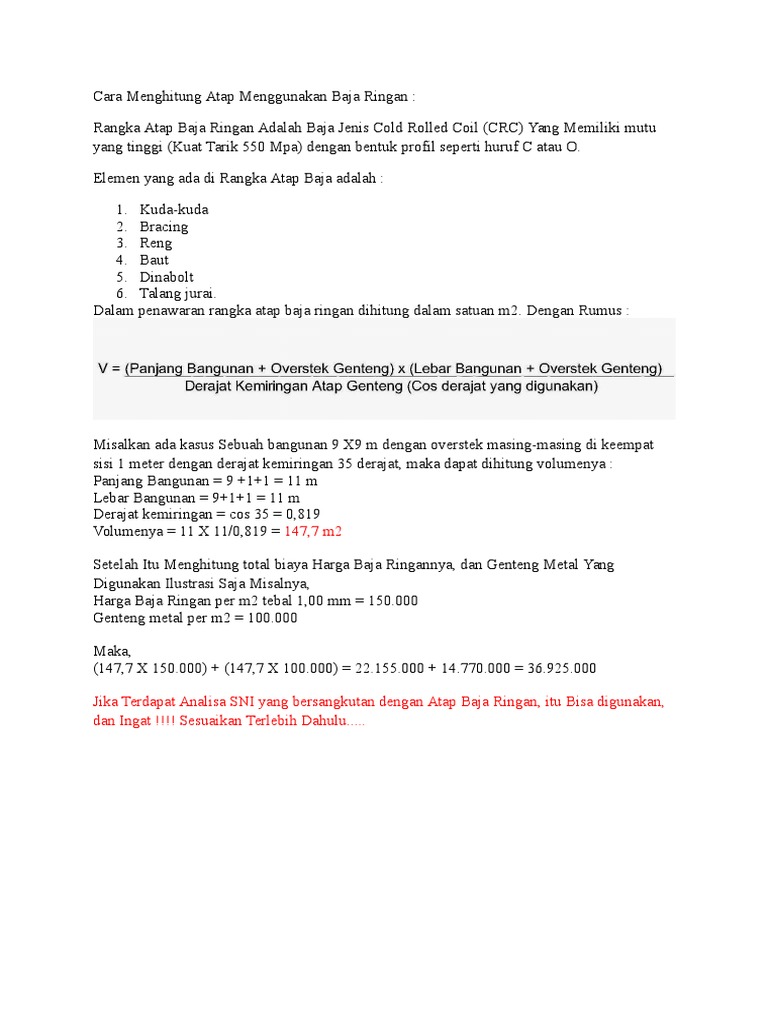 RAB Atap Menggunakan Baja Ringan | PDF
