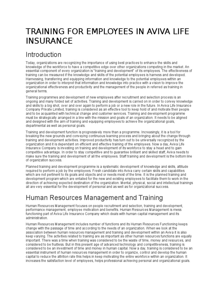 Training For Employees in Aviva Life Insurance | PDF