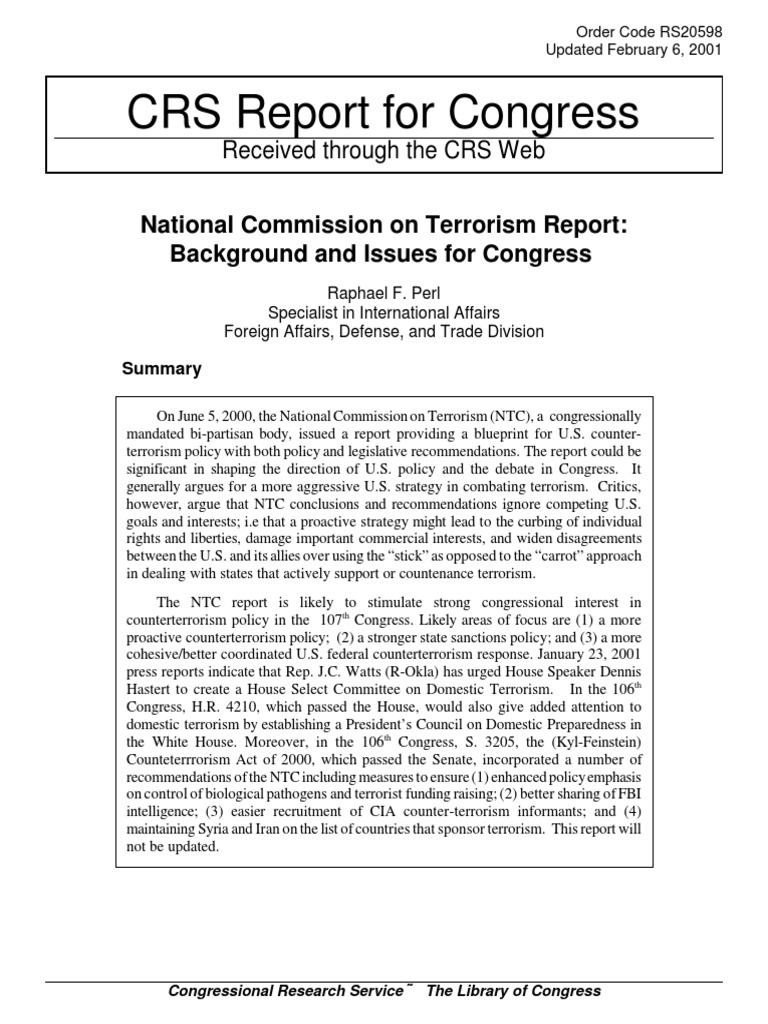 XCRS20010206 Terrorism Report | PDF | Counter Terrorism | National Security