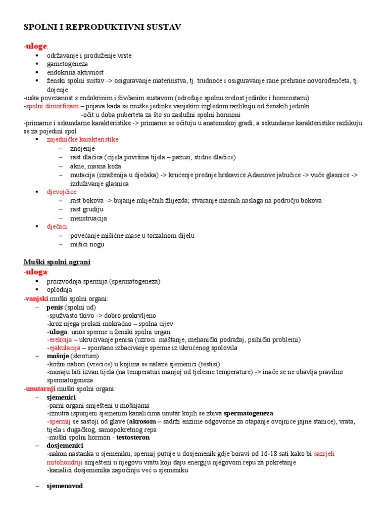 Spolni I Reproduktivni Sustav | PDF