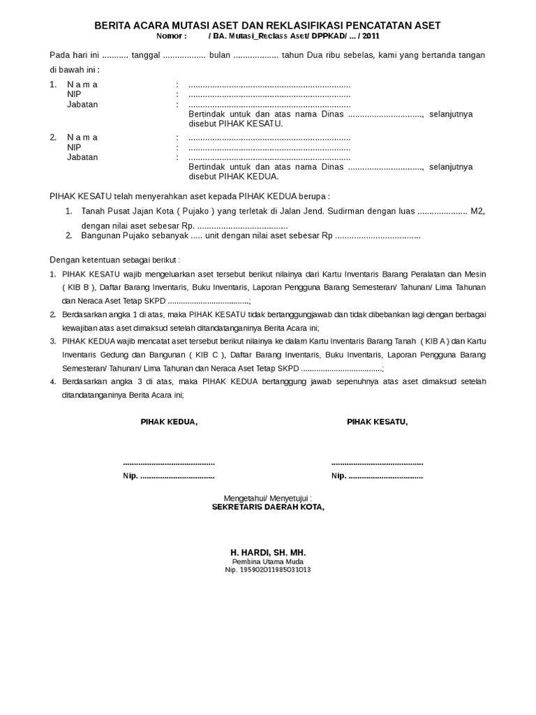Berita Acara Mutasi Aset Dan Reklasifikasi Pencatatan Aset