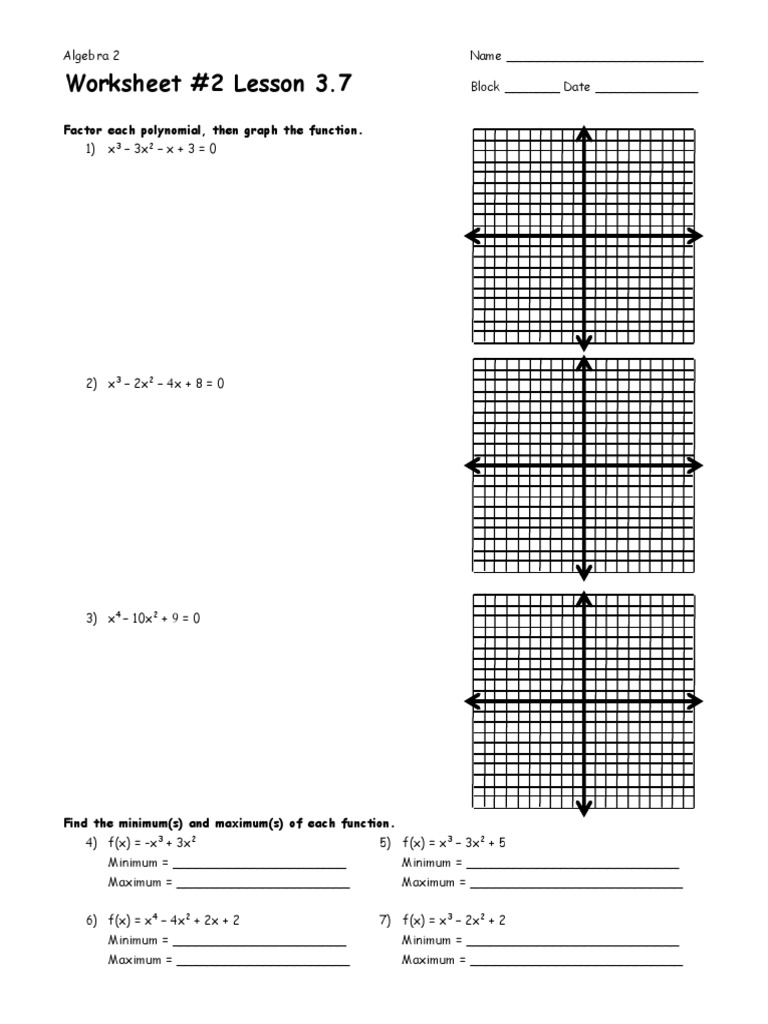 Worksheet #2 Lesson 3.7: Factor Each Polynomial, Then Graph The ...