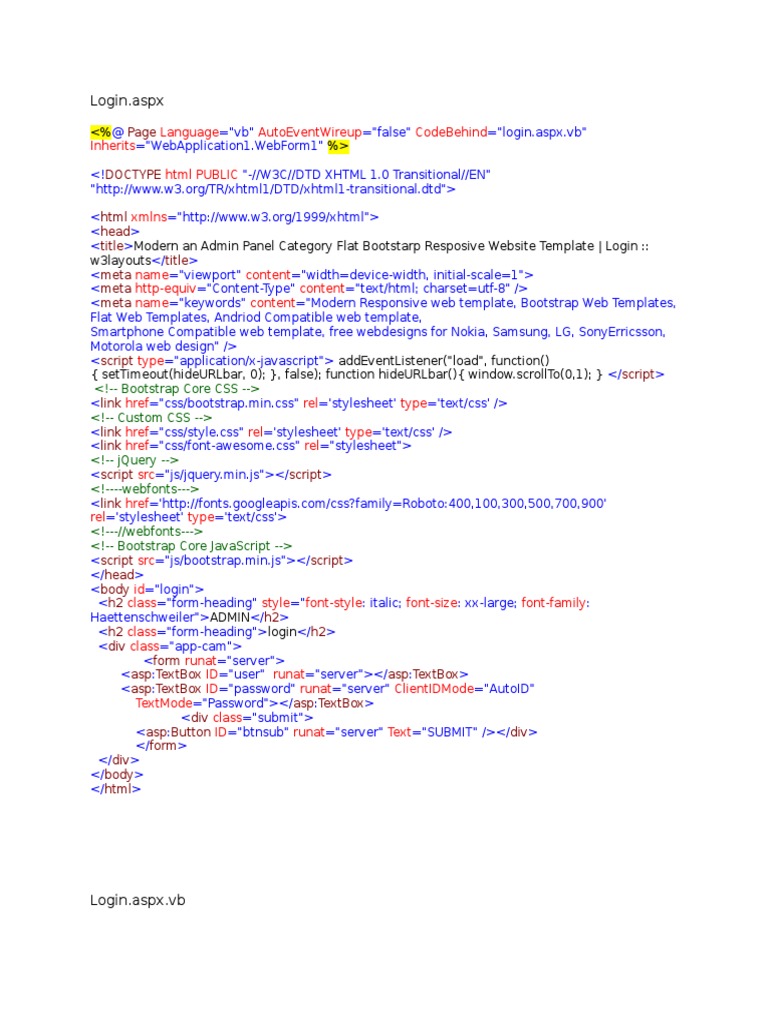 Login - Aspx: Doctype HTML Head Title Title Meta Meta Meta | PDF | Bootstrap (Front End ...