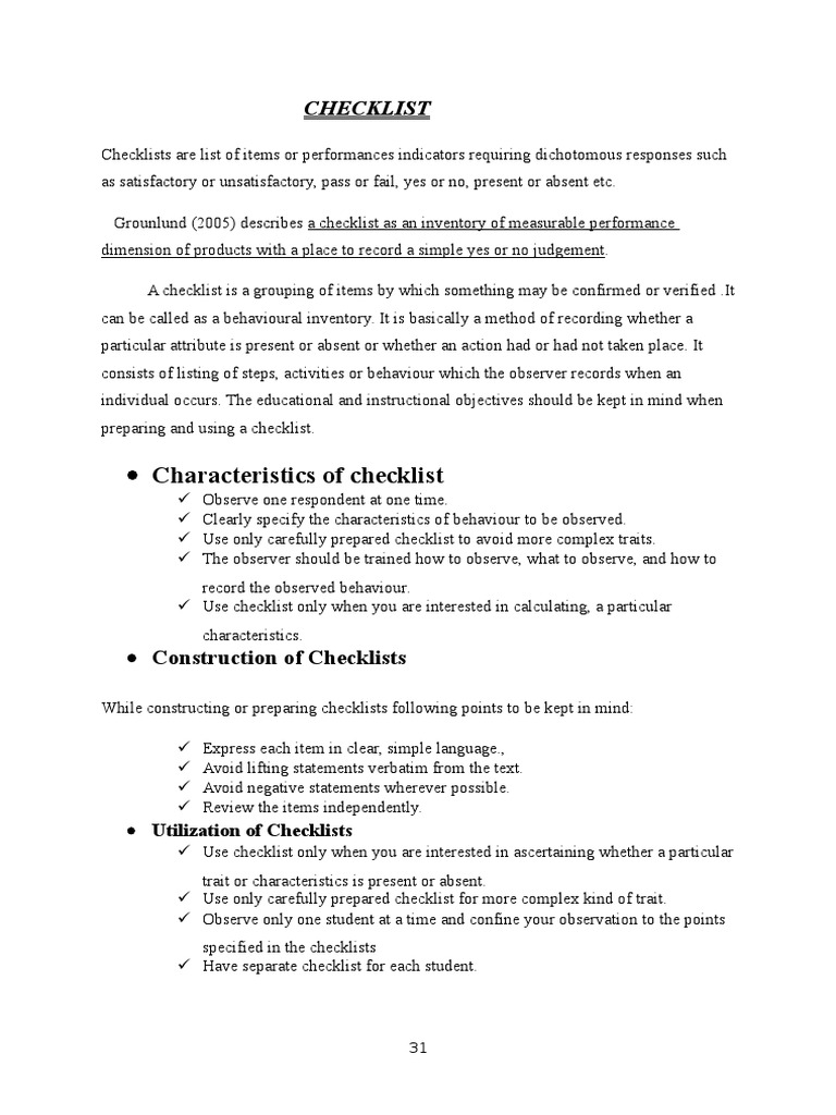 Checklist | PDF | Quantitative Research | Observation