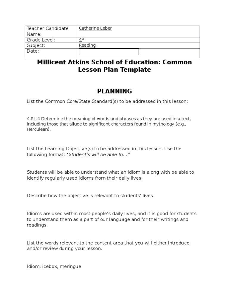 Idioms Lesson Plan | PDF | Idiom | Lesson Plan
