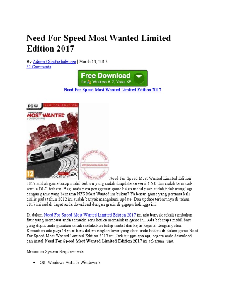 Need For Speed Most Wanted Limited Edition 2017 | PDF