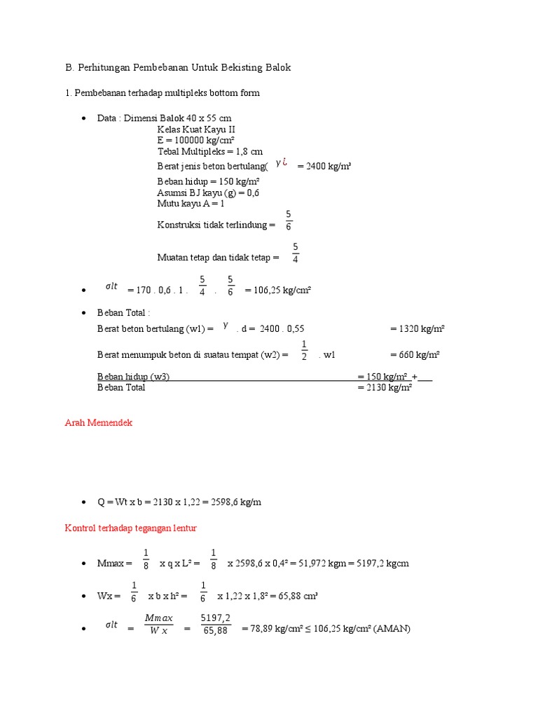 Pembebanan Bekisting Balok Multipleks | PDF