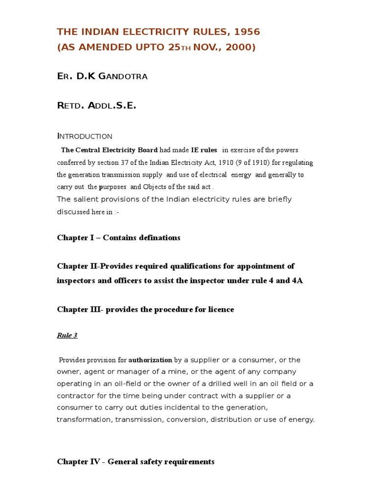 E - D.K G R - A .S.E.: The Indian Electricity Rules, 1956 (As Amended ...