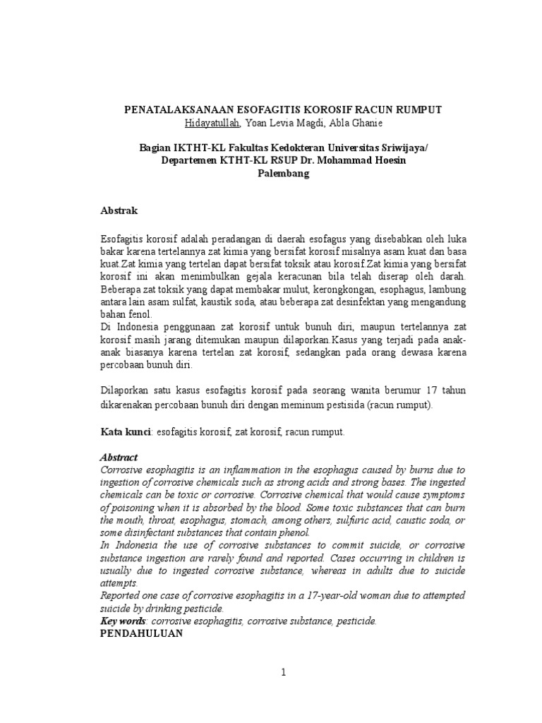 2 Penatalaksaan Esofagitis Korosif Racun Rumput | PDF