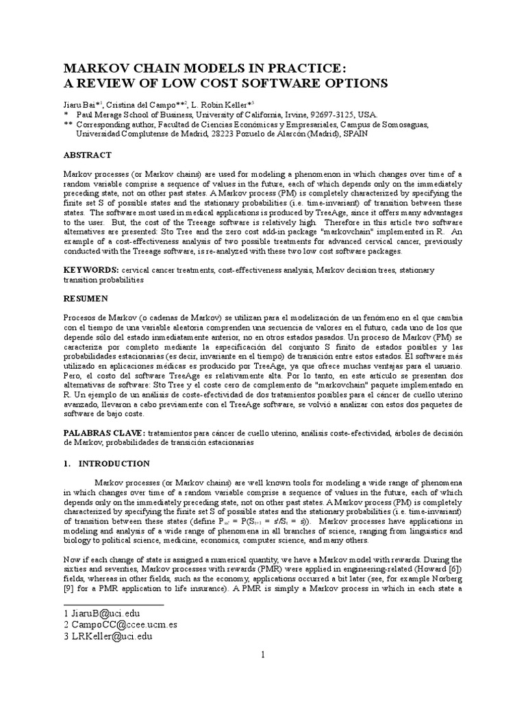 Markov Models Software | Descargar gratis PDF | Cadena Markov | Proceso ...