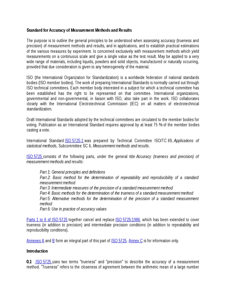 ISO 5725: Measurement Accuracy Standards | PDF | Accuracy And Precision ...