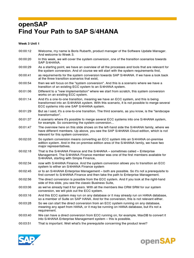 OpenSAP s4h5 Week 3 Transcript | PDF | Databases | Data Model