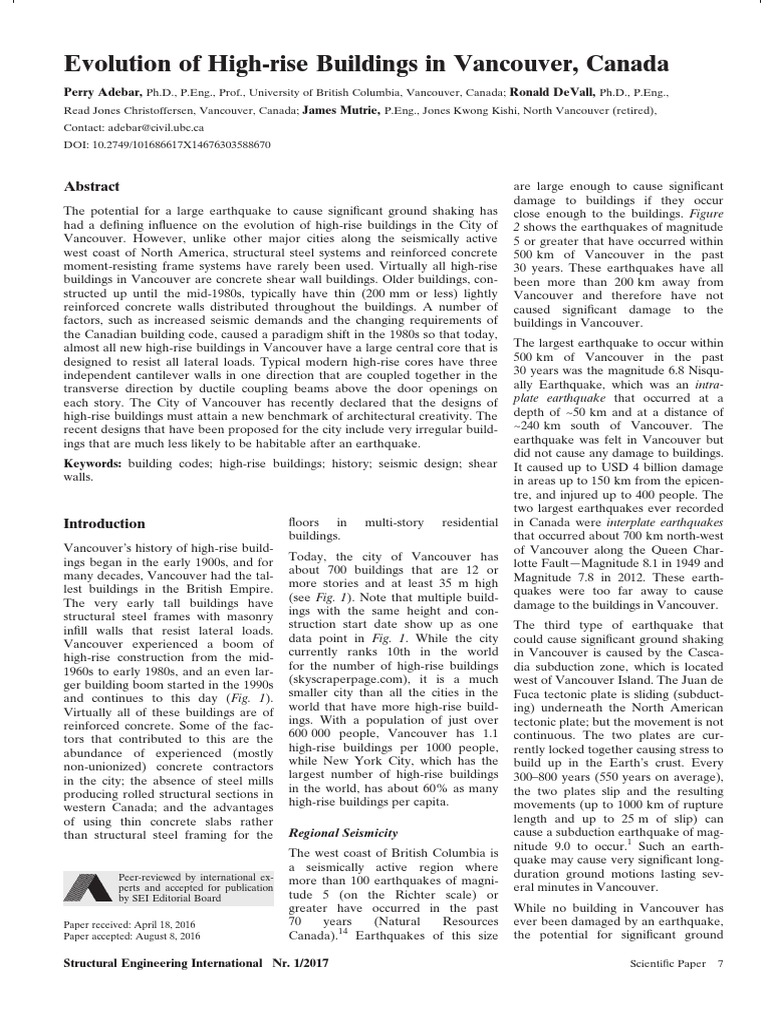 Evolution of High-Rise Buildings in Vancouver and Earthquake Risks ...