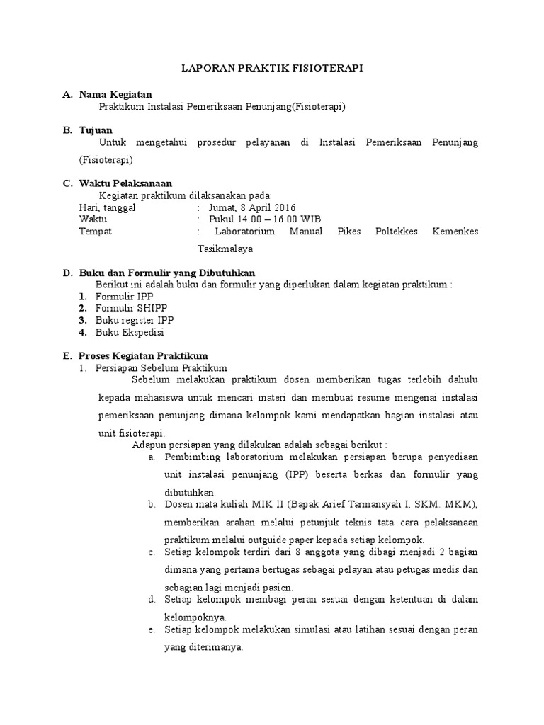 Laporan Praktik Fisioterapi | PDF
