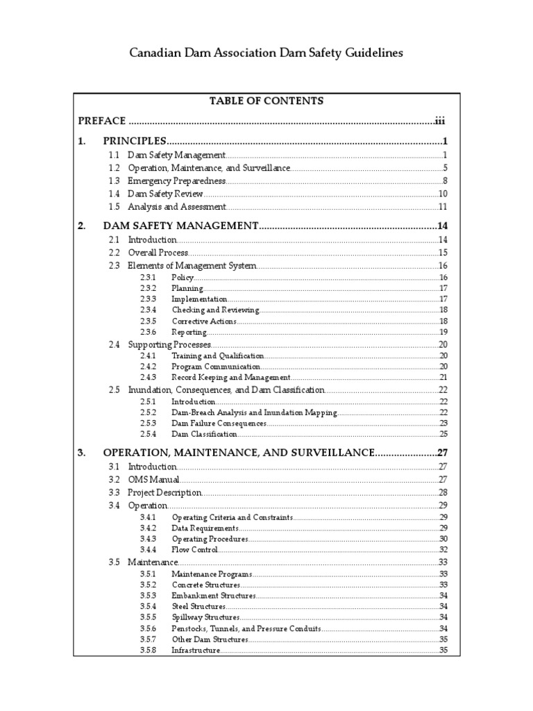 CDA Dam Safety Guidelines TofC | Dam | Emergency Management