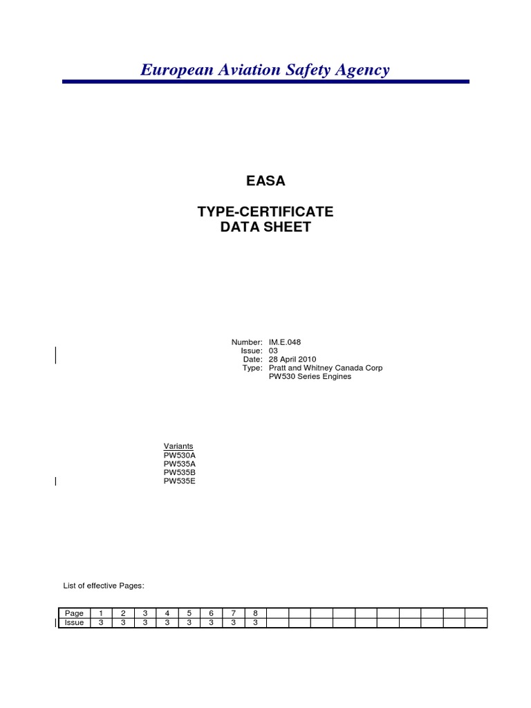 EASA-TCDS-E.048 (IM) Pratt and Whitney Canada PW530 Series Engines-03 ...